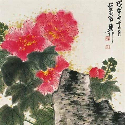 大师笔下芙蓉花，似美人初醉谢稚柳张大千陆抑