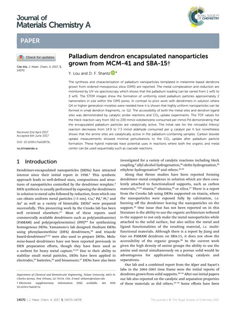Pdf Palladium Dendron Encapsulated Nanoparticles Grown From Mcm 41