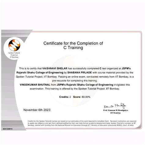 Vaishnavi Shelar On Linkedin C Programming Certification Spokentutorialproject Iitbombay