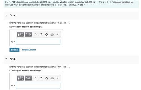 Solved For 1h79br The Rotational Constant Be Is 8 3511 Cm−1