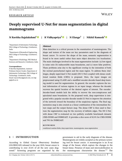 Deeply Supervised U‐net For Mass Segmentation In Digital Mammograms Request Pdf