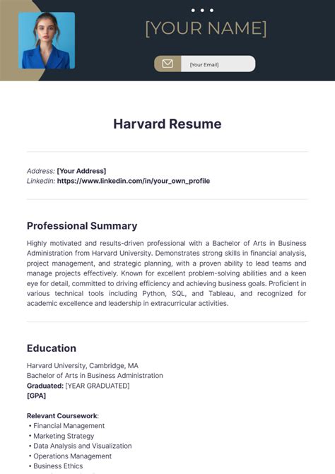 Free Harvard Resume Template To Edit Online