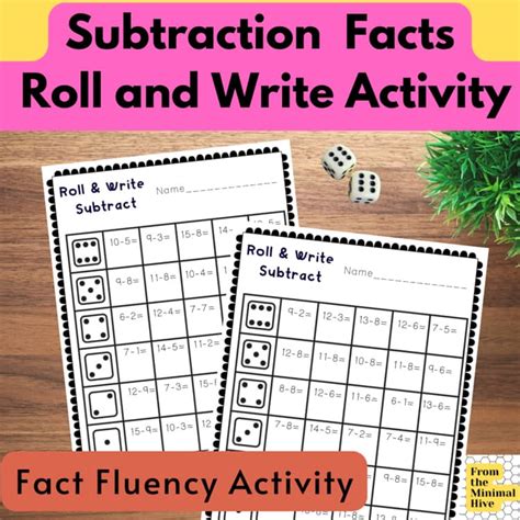 Subtraction Fact Roll And Answer Worksheet Subtracting Within 20 Fact