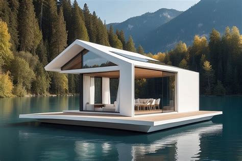 Art In A Floating House On A Lake Mockup With Blank White Empty Space