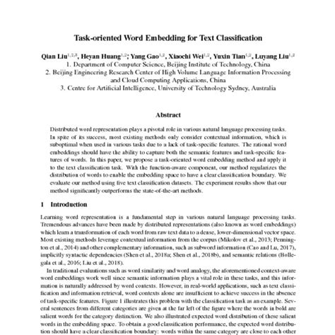Task Oriented Word Embedding For Text Classification Acl Anthology