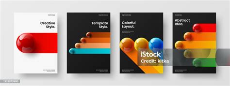 프리미엄 3d 구 카탈로그 커버 컨셉 번들 독특한 전단지 A4 벡터 디자인 템플릿 컬렉션 A4 용지에 대한 스톡 벡터 아트 및