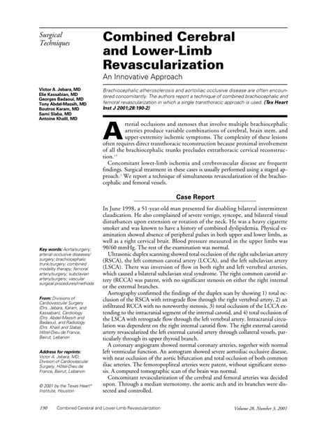 Pdf Combined Cerebral And Lower Limb Revascularization An Innovative