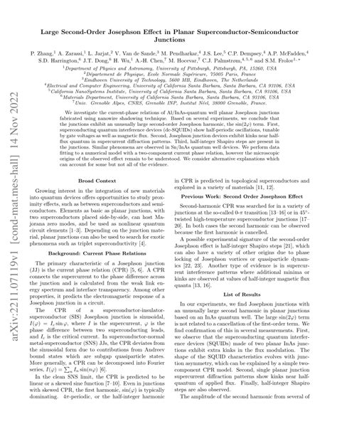 Pdf Large Second Order Josephson Effect In Planar Superconductor Semiconductor Junctions