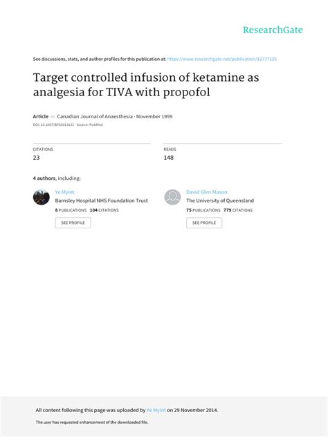 Target Controlled Infusion Of Ketamine As Analgesia For Tiva With