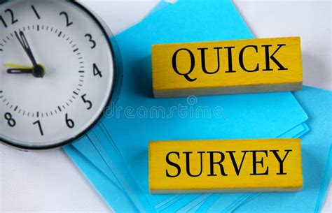 Quick Survey Words On Yellow Wooden Blocks On A Clock Background