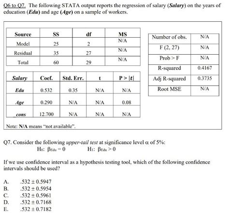 Solved Q6 To Q7 The Following Stata Output Reports The