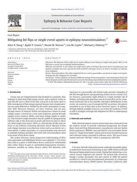 Pdf Mitigating Bit Flips Or Single Event Upsets In Epilepsy