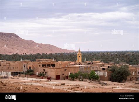 Small Town And Mosque Into The Immense Tafilalet Oasis In Morocco