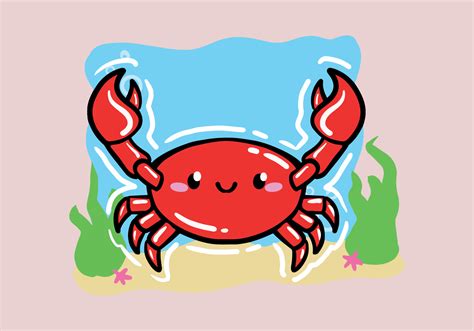Hand Drawn Cute Crab Cartoon Vector Icon Illustration Mascot Logo