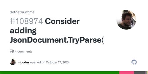 Consider Adding Jsondocumenttryparse · Issue 108974 · Dotnetruntime · Github