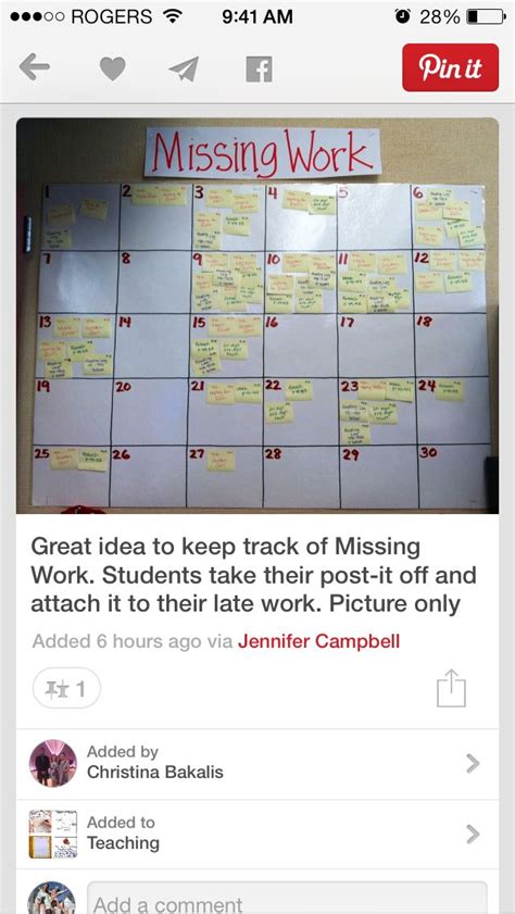 Missing Work Board For Classroom Management