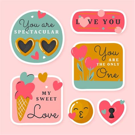 플랫 발렌타인 데이 스티커 컬렉션 무료 벡터