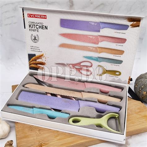 Opp Bg Голям комплект от цветни ножове ножица и белачка от неръждаема стомана