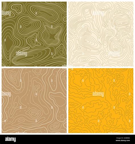 Set Of Four Seamless Topographic Map Patterns Vector Illustration