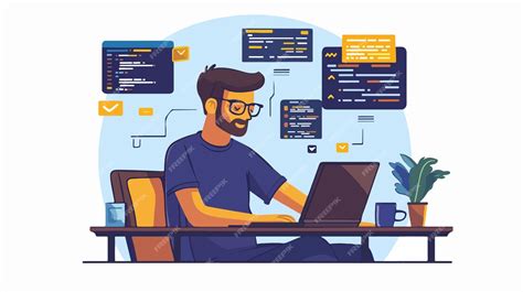 Professional Web Developer Programming Code On Laptop Premium Ai Generated Vector