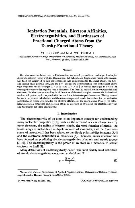 Pdf Ionization Potentials Electron Affinities Electronegativities And Hardnesses Of