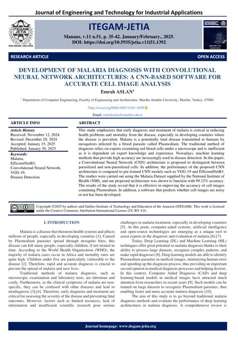 Pdf Development Of Malaria Diagnosis With Convolutional Neural Network Architectures A Cnn