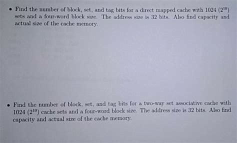 Solved Find The Number Of Block Set And Tag Bits For A Chegg Com