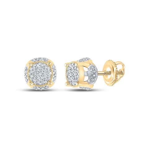 10kt Yellow Gold Mens Round Diamond Cluster Earrings 15 Cttw Yellow