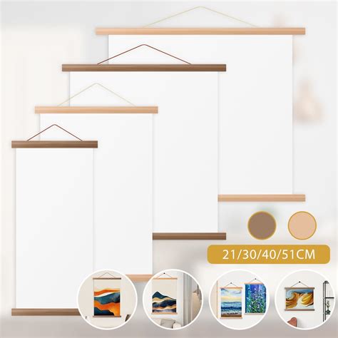 Threns Wood Poster Frame 4pcs Magnetic Poster Hanging Rod Simple Teak