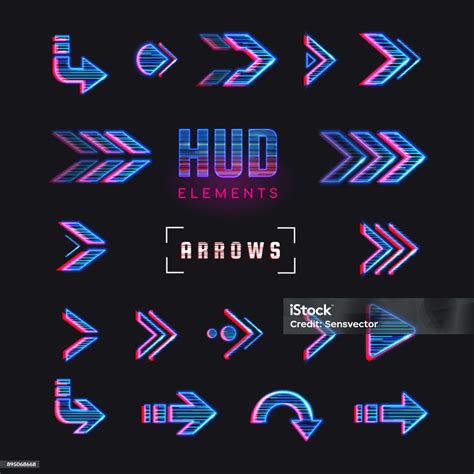 미래의 인터페이스 Hud 디자인 요소입니다 화살표 포인터 방향 설정 합니다 홀로그램 화살표 포인터 인포 그래픽에 대 한 방향을