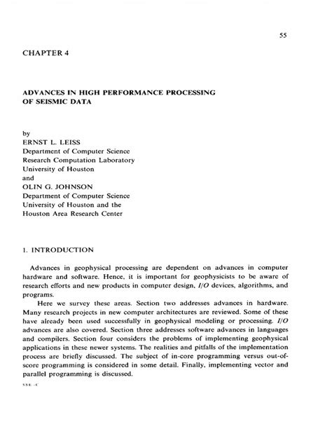 chapter 4 advances in high performance processing of seismic data 1989