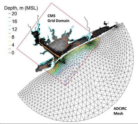 adcirc mesh and cms model domain red box area download scientific