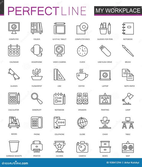 Office Workspace Thin Line Web Icons Set Outline Stroke Icons Design