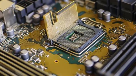 Explore The Intricate Details Of A Computer Motherboard With A Focus On