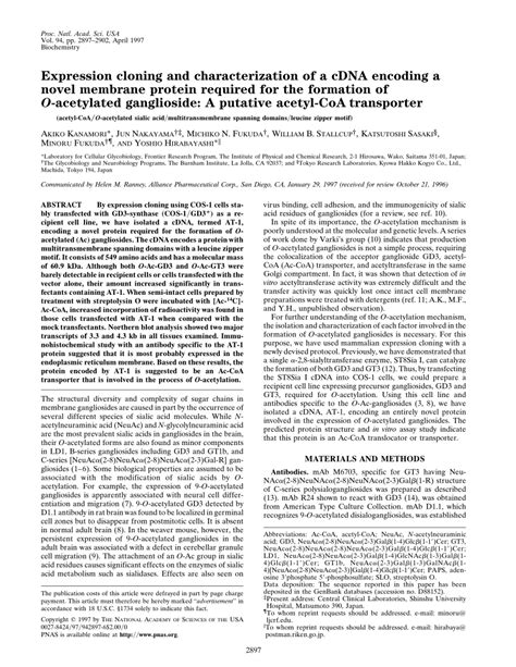 Pdf Expression Cloning And Characterization Of A Cdna Encoding A Novel Membrane Protein