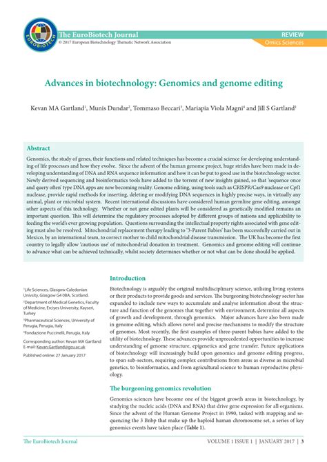 Pdf Advances In Biotechnology Genomics And Genome Editing