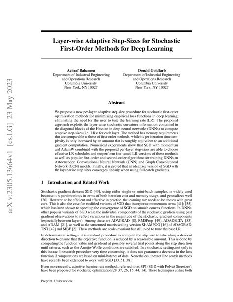 pdf layer wise adaptive step sizes for stochastic first order methods