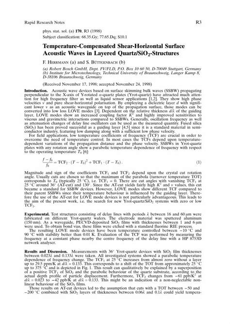 Pdf Temperature Compensated Shear Horizontal Surface Acoustic Waves