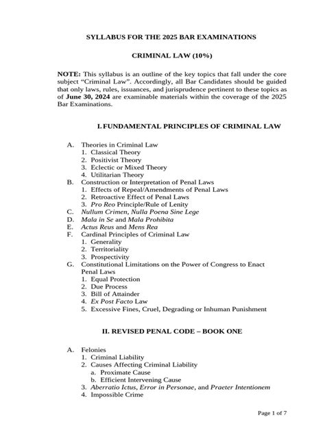 2025 Criminal Law Bar Syllabus Pdf