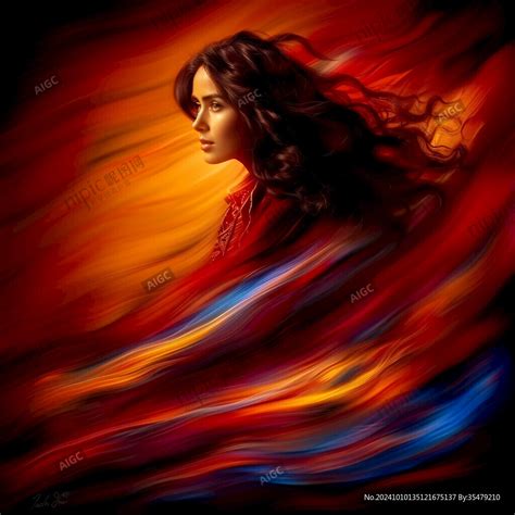 Ai创作图披发美女背景 热情火热梦幻 酷炫流动色彩画海报 欧美时尚艳丽艺术画 视觉冲击海报 火红色样式 S曲线广告海报 绚丽欧美 风美女插画 欧美风格海报 电影插画原画海报 视觉冲击力海报