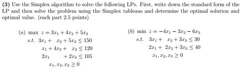 3 use the simplex algorithm to solve the following