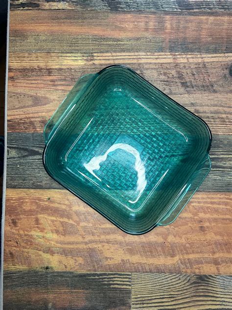 Teal Peacock Pyrex Weave Pattern Square Baking Dish Vintage Ships