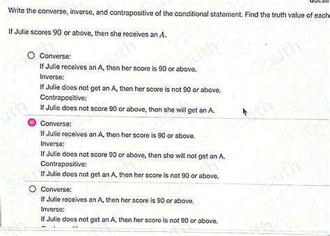 Solved Write The Converse Inverse And Contrapositive Of The