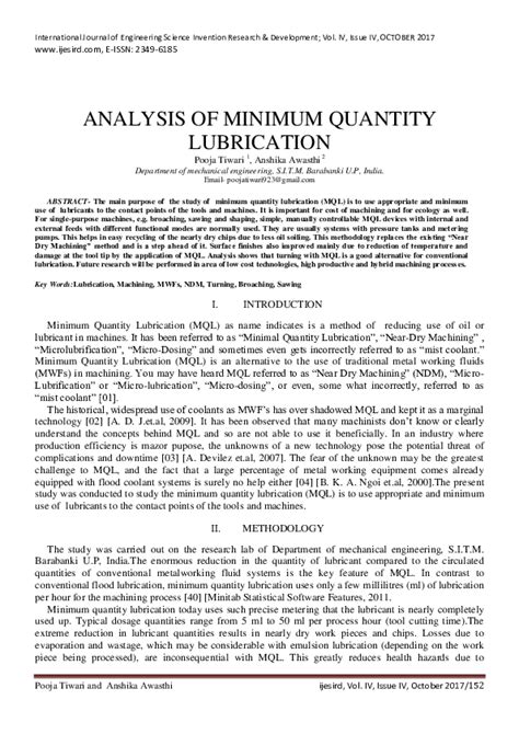 Pdf Analysis Of Minimum Quantity Lubrication