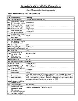 Fillable Online Alphabetical List Of File Extensions Fax Email Print PdfFiller