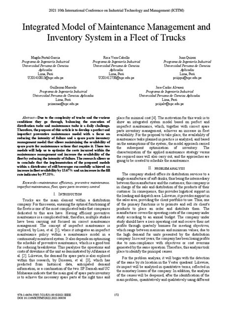 Integrated Model Of Maintenance Management And Inventory System In A