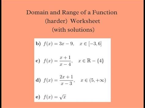 Domain And Range Of A Function Harder Worksheet With Solutions Teaching Resources