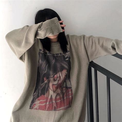 Koop 2022 Womens Knitted Goth Y2k Sweater Pullovers Ladies Winter Loose Sweater Female Grunge