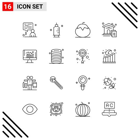 Group Of 16 Modern Outlines Set For Graph Real Estate Fruit Document
