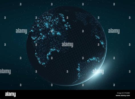 Futuristic Planet Earth Glowing Map Of Square Dots Abstract